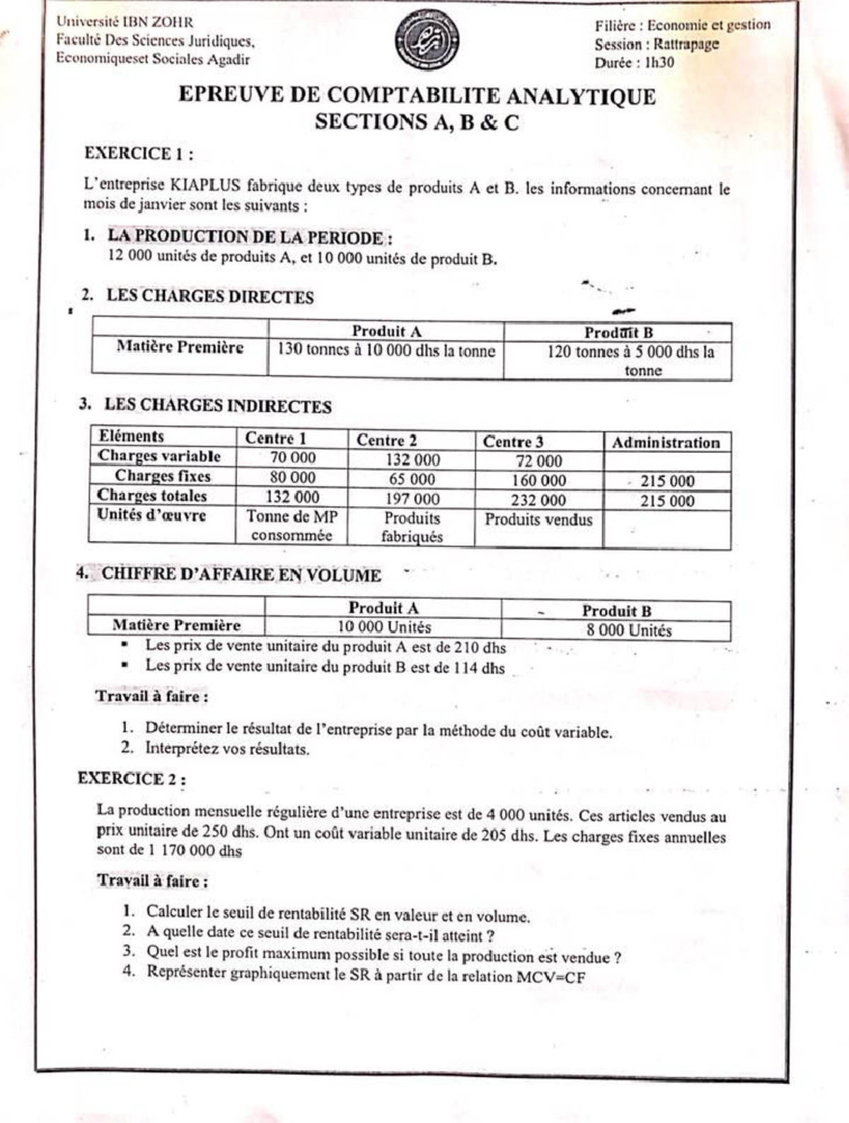 Examen Comptabilité Analytique ( le coût variable) - Studocu