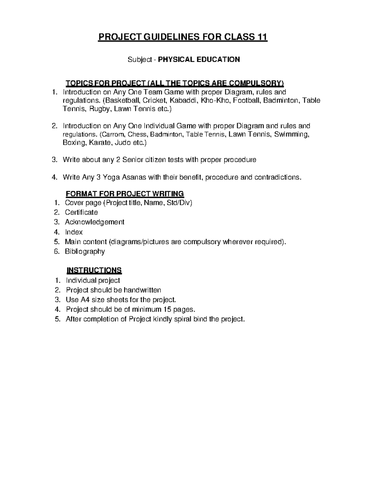 Physical Education Project Guideline Grade 11 A.Y 23-24 - PROJECT ...