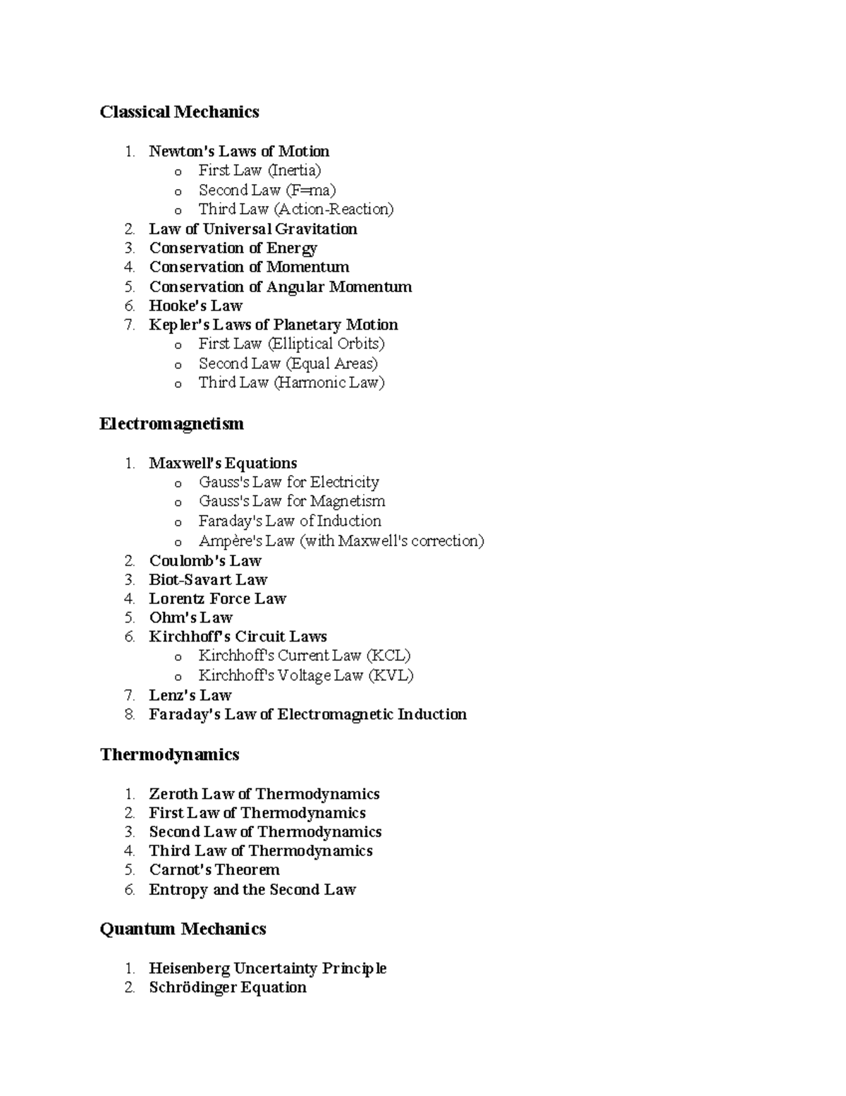Laws in Physics - Classical Mechanics 1. Newton's Laws of Motion o ...