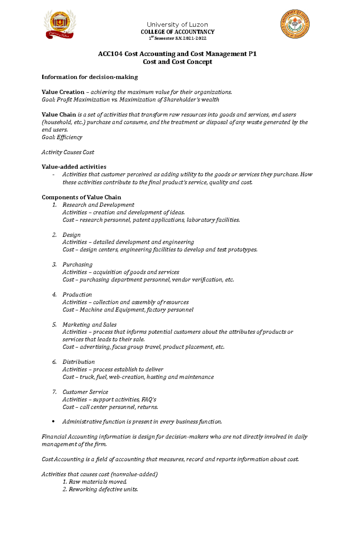121ACC-104ACCOUNTING Introduction handouts - COLLEGE OF ACCOUNTANCY 1 ...