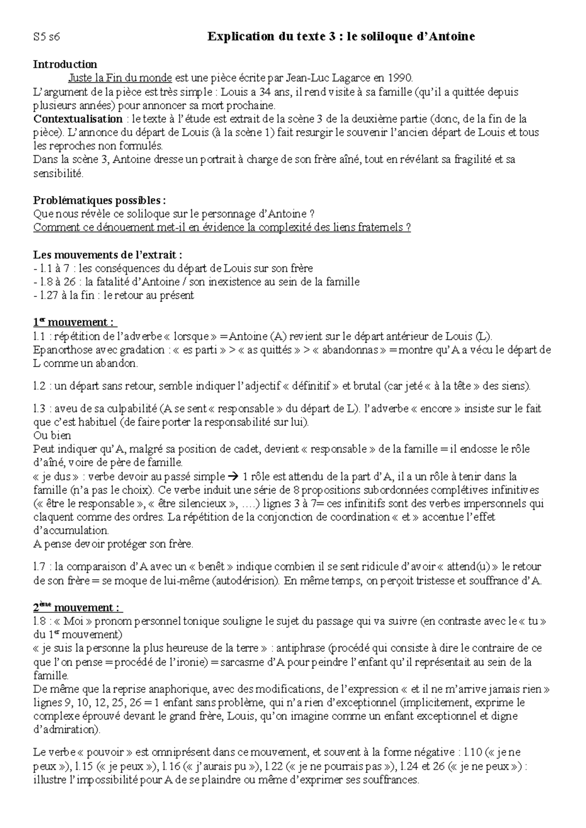 Explication-soliloque-Antoine-texte-3-1 - S5 s6 Explication du texte 3 ...