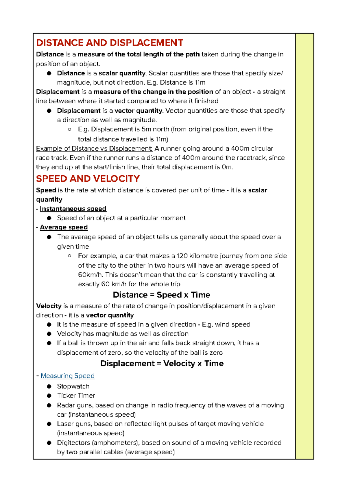 Physics Notes - DISTANCE AND DISPLACEMENT Distance is a measure of the ...