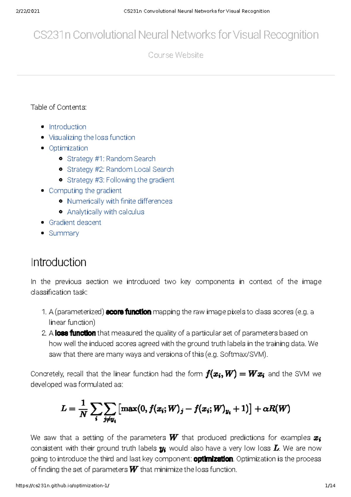CS231n Optimization - Table of Contents: Introduction Visualizing the loss function Optimization ...