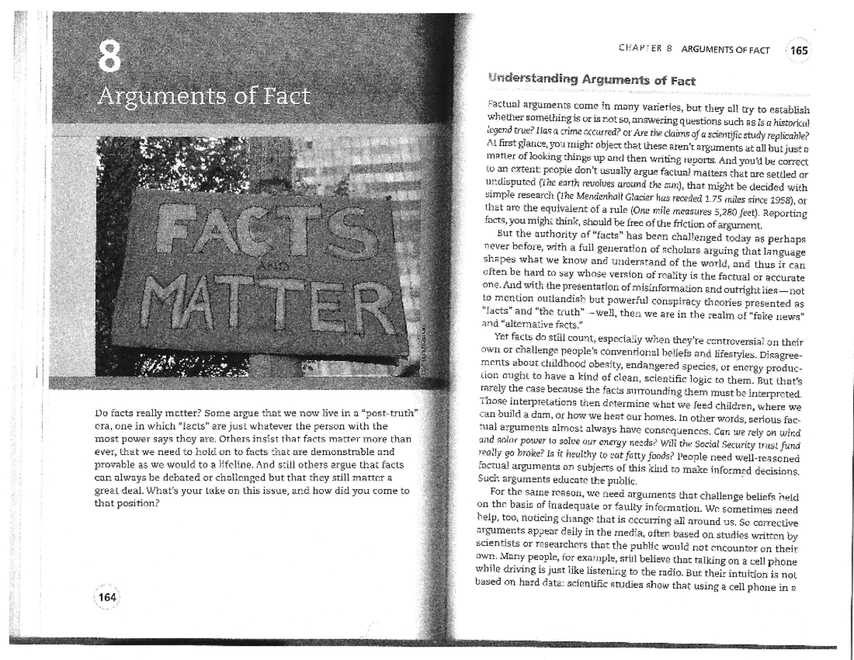Arguments of Fact - reading we did in class - ENG 1100 - Studocu