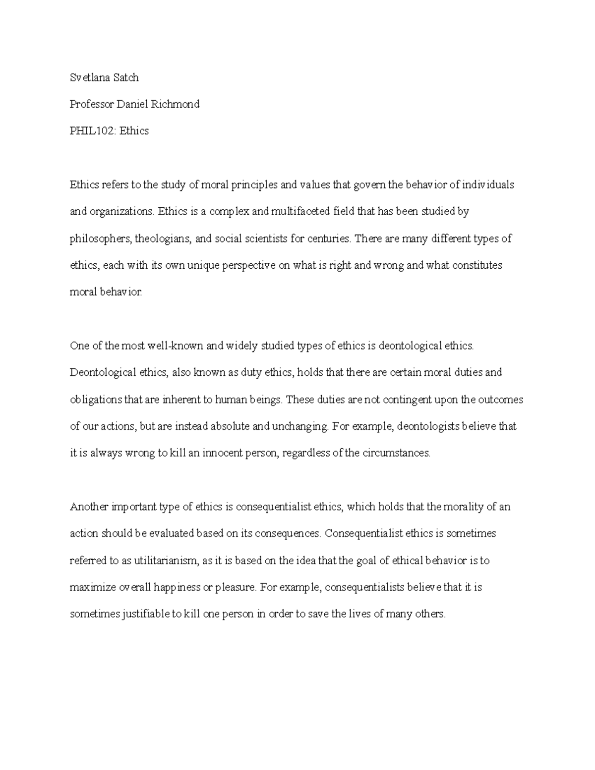 Types of Ethics - Professor Daniel Richmond - Svetlana Satch Professor ...