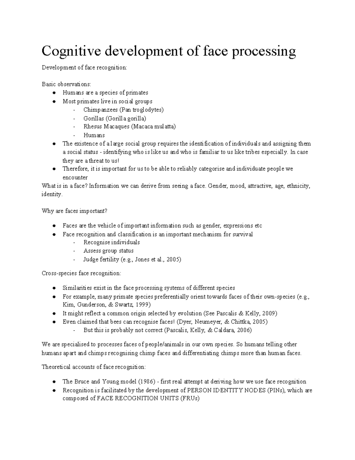 Cognitive development of face processing - Cognitive development of ...