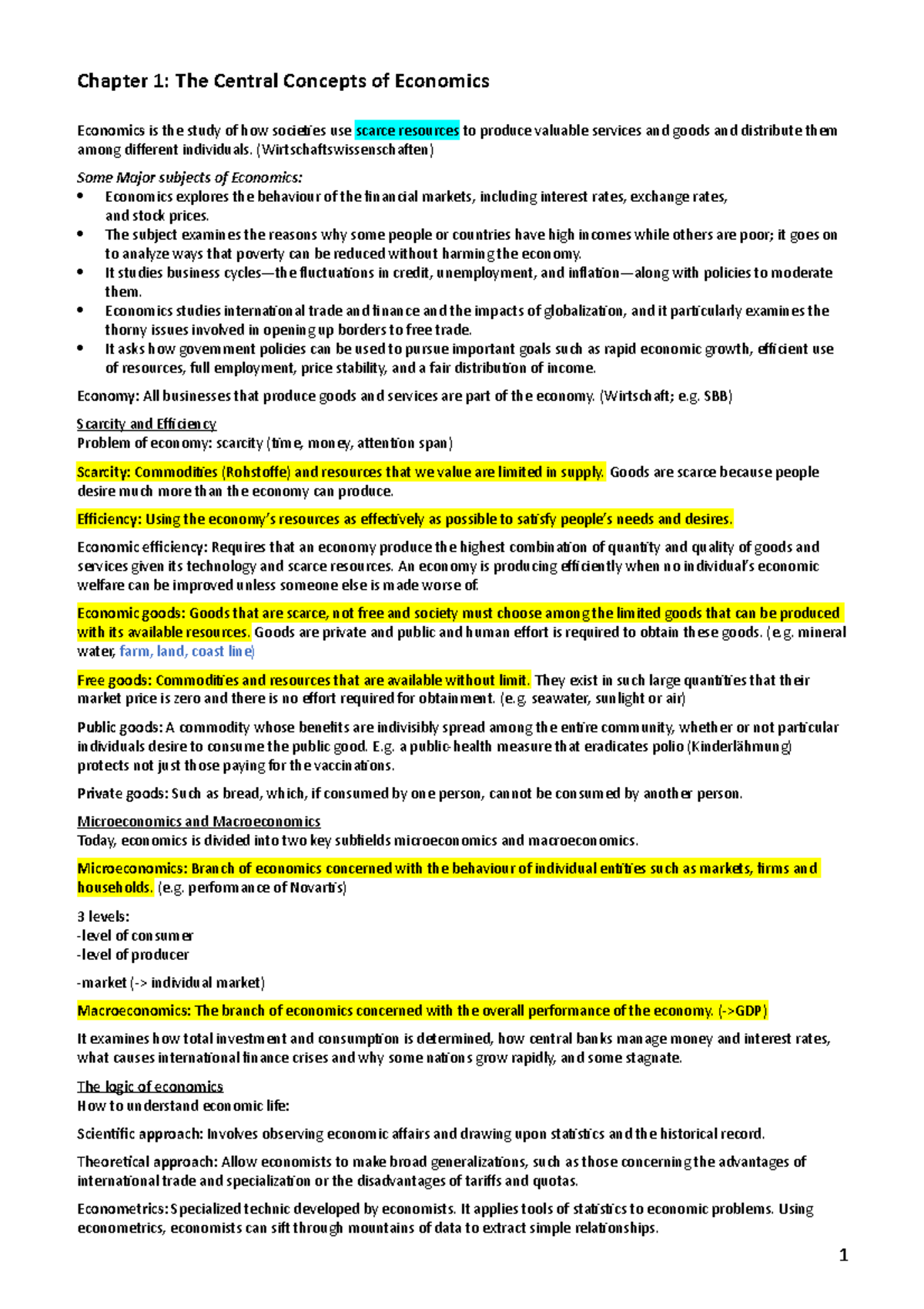 Microeconomics summary - Chapter 1: The Central Concepts of Economics ...