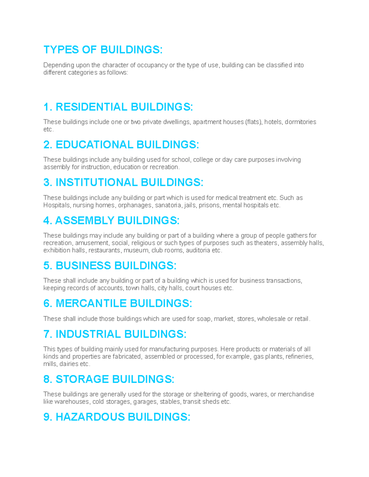 Lec 9 - TYPES OF BUILDINGS: Depending upon the character of occupancy ...