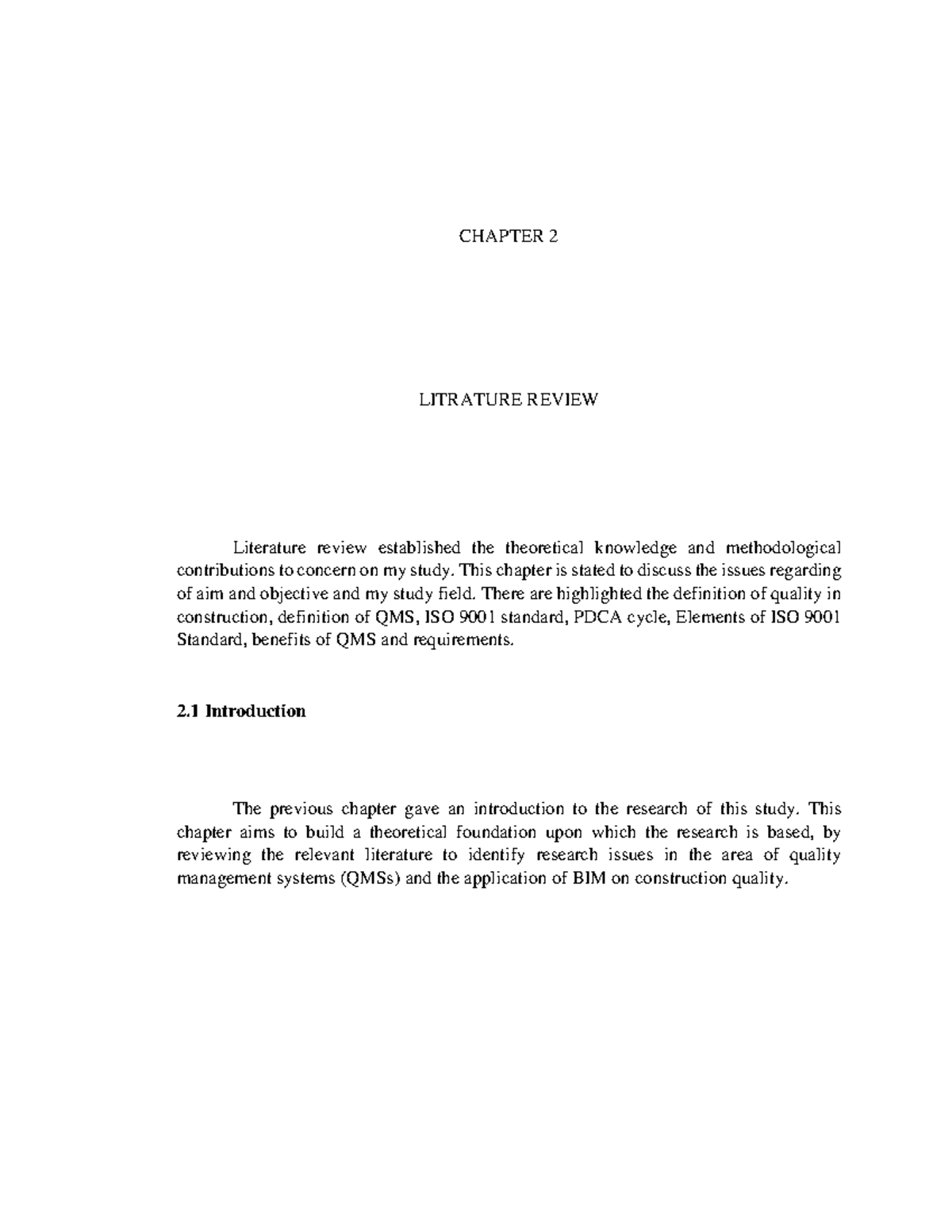 Chapter 2 Literature review - CHAPTER 2 LITRATURE REVIEW Literature ...