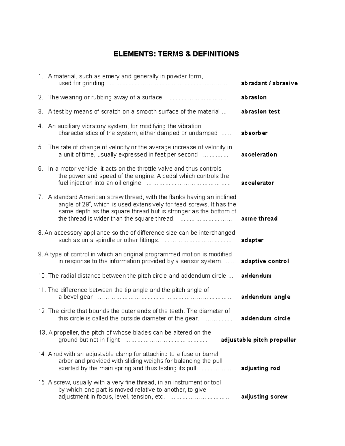 1037 Machine Design Elements - ELEMENTS: TERMS & DEFINITIONS A material, such as emery and - Studocu