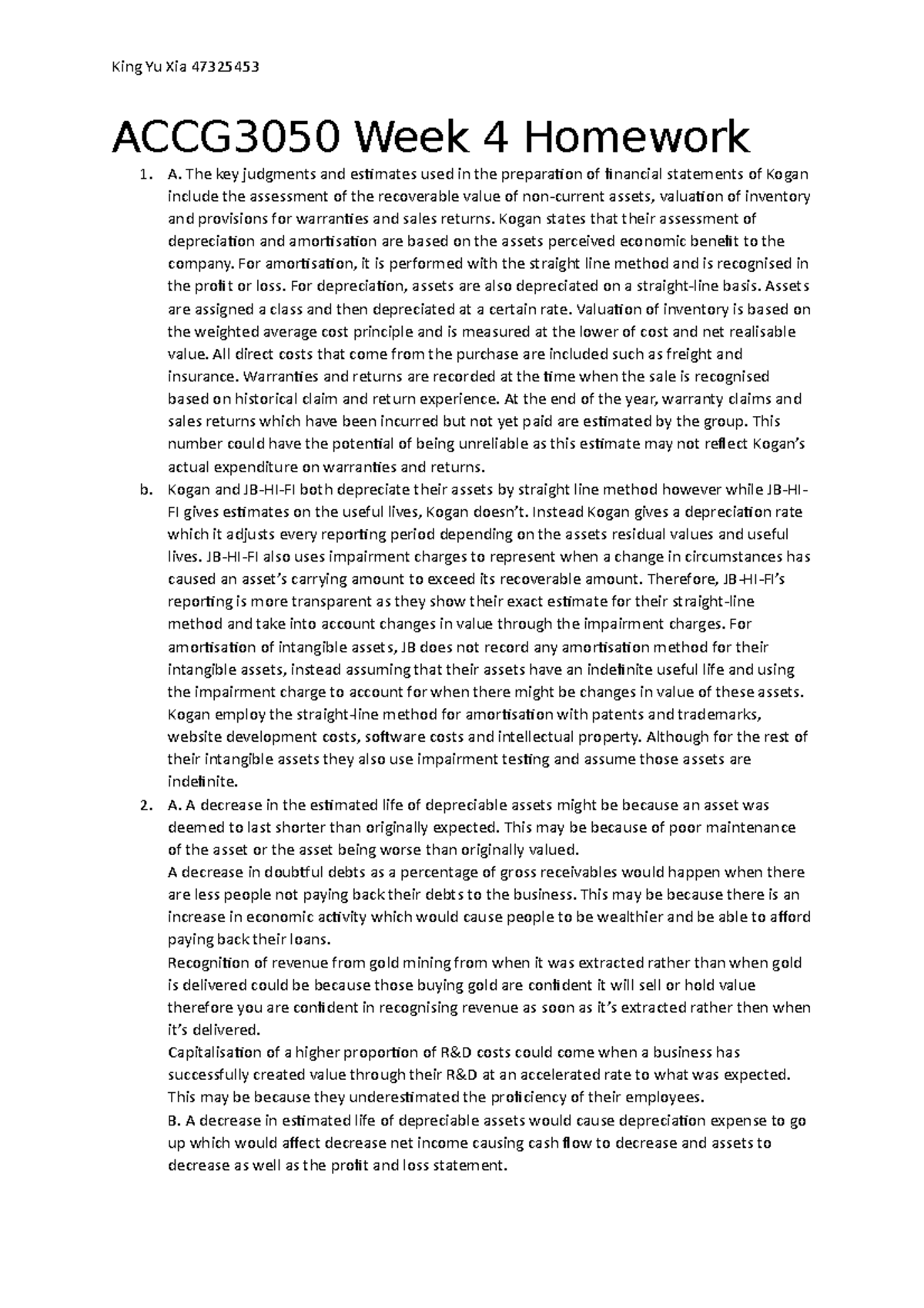 ACCG3050 Week 4 Homework - King Yu Xia 47325453 ACCG3050 Week 4 ...