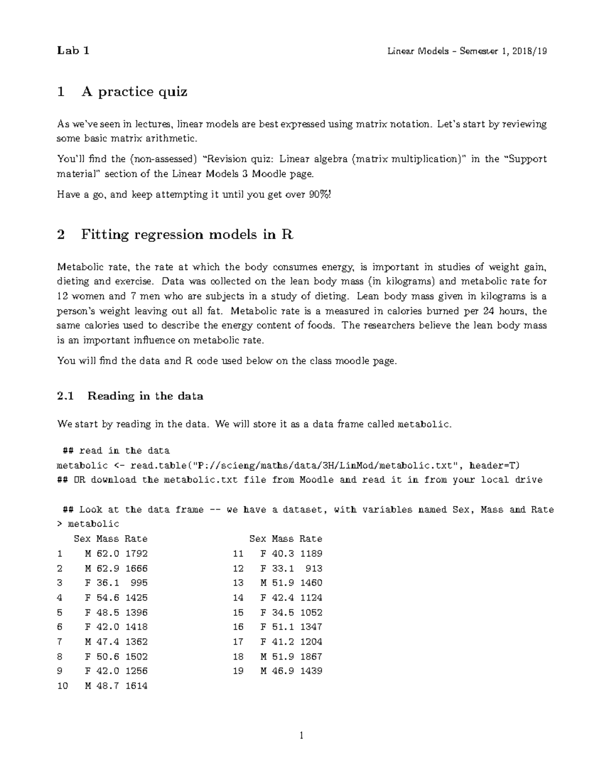 Lab1ND - Questions from the Labs - Lab 1 Linear Models – Semester 1 ...
