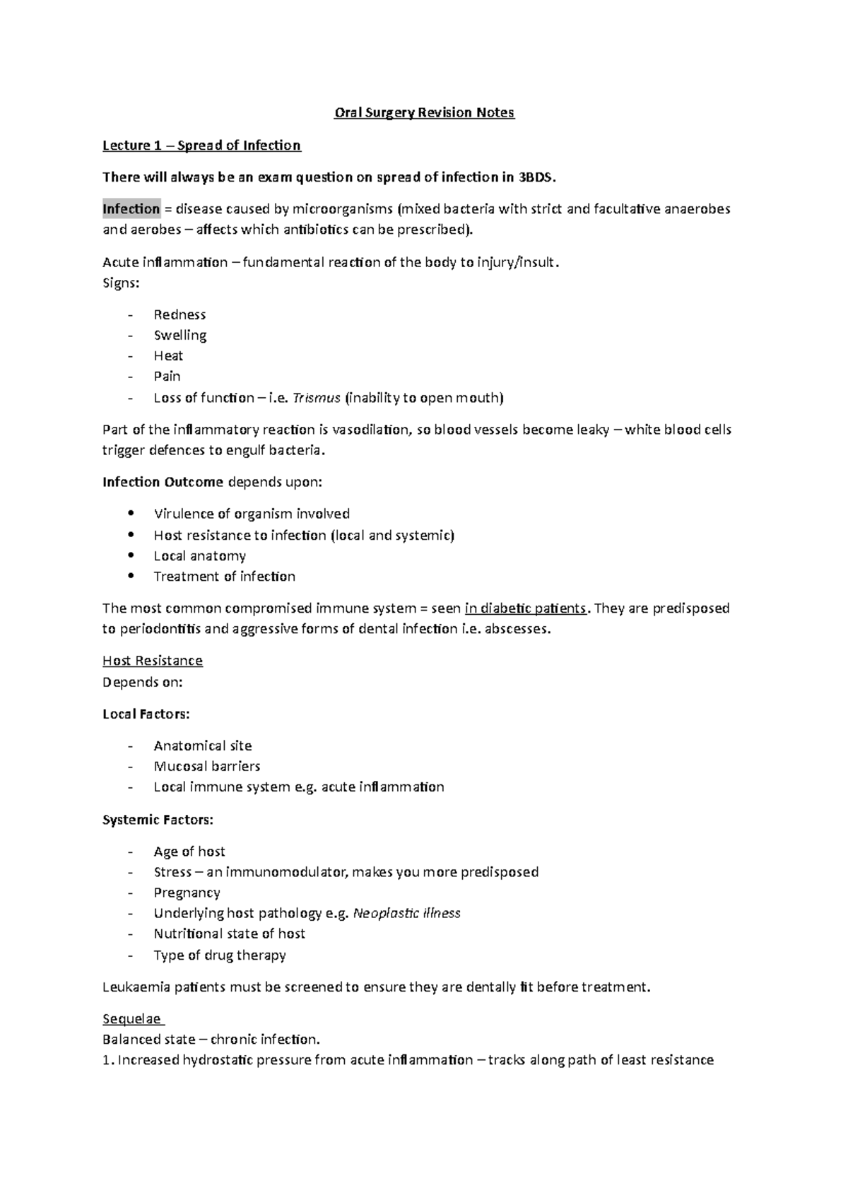 Oral Surgery Revision Notes - Oral Surgery Revision Notes Lecture 1 ...