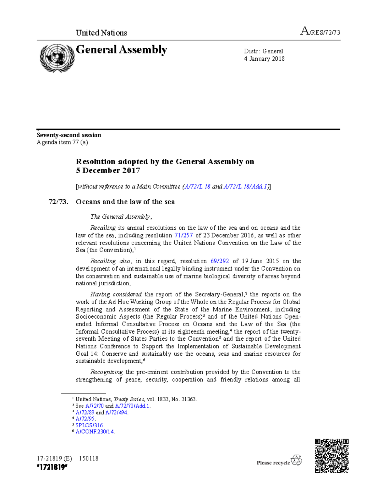 United Nations General Assembly Resolution 72-73 - 5 December 2017 ...