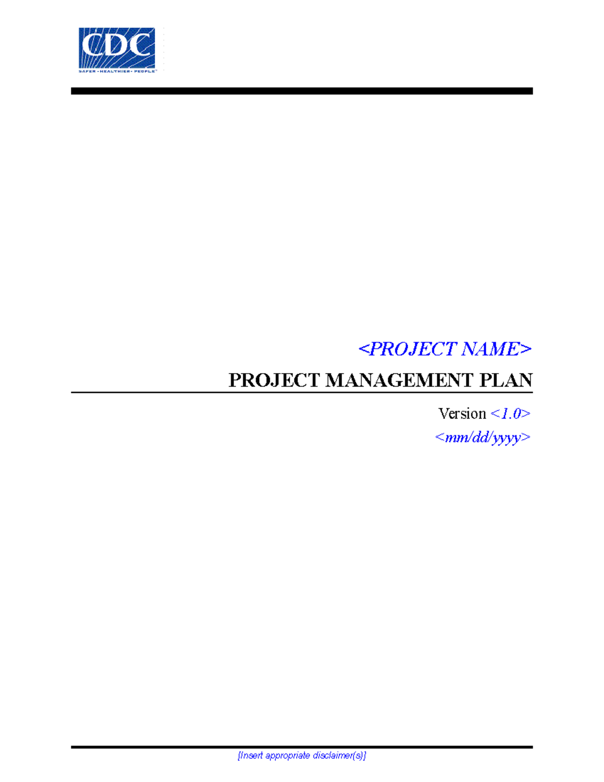 Cdc up project management plan template - PROJECT MANAGEMENT PLAN ...