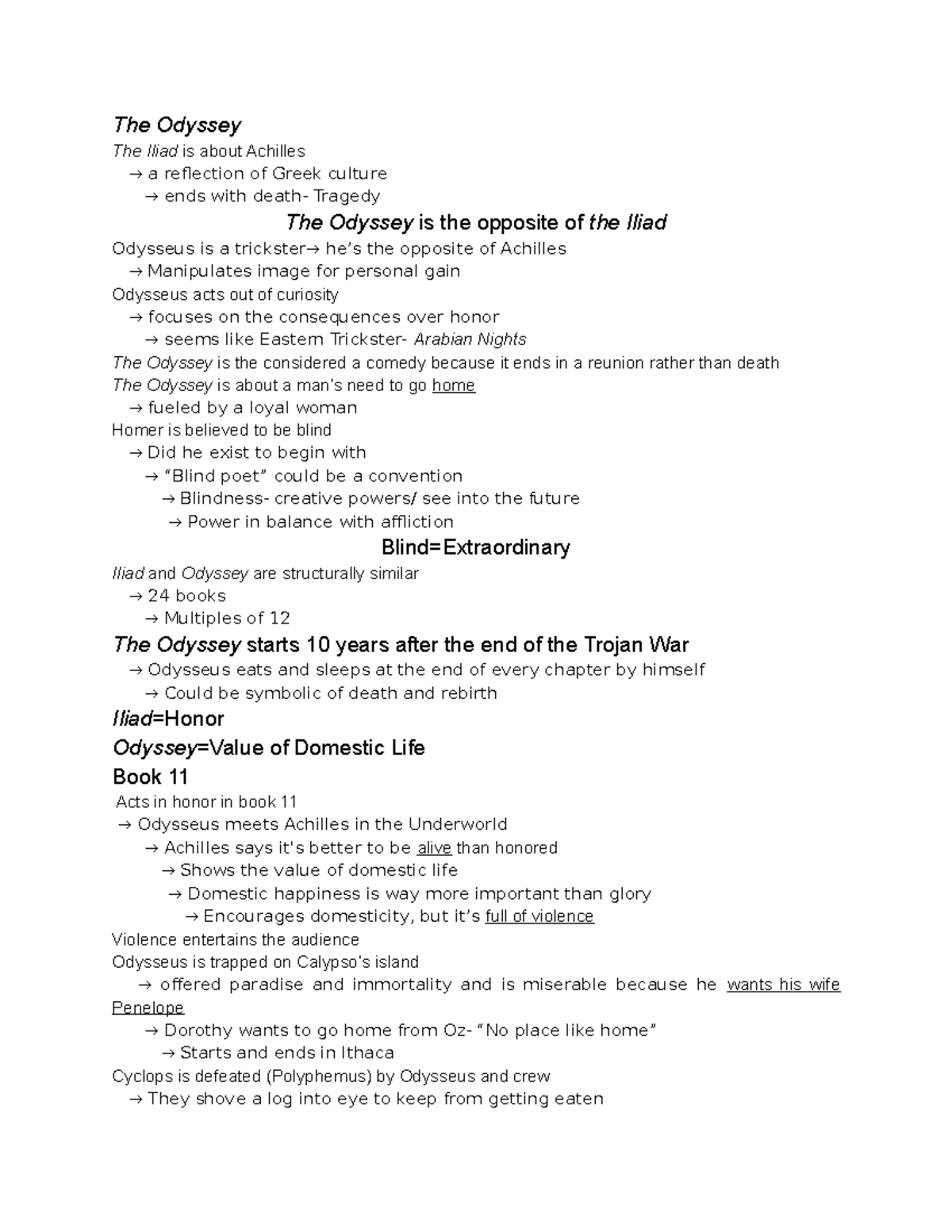 The Odyssey Lecture Notes for World Lit Survey One with Professor ...