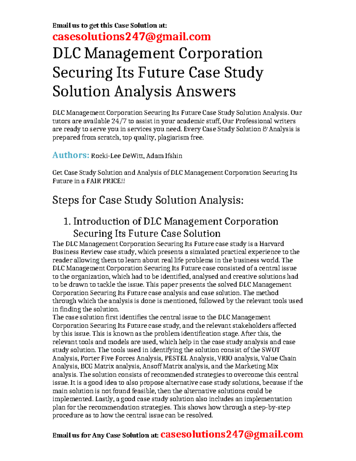 SOLUTION DLC Management Corporation Securing Its Future ...