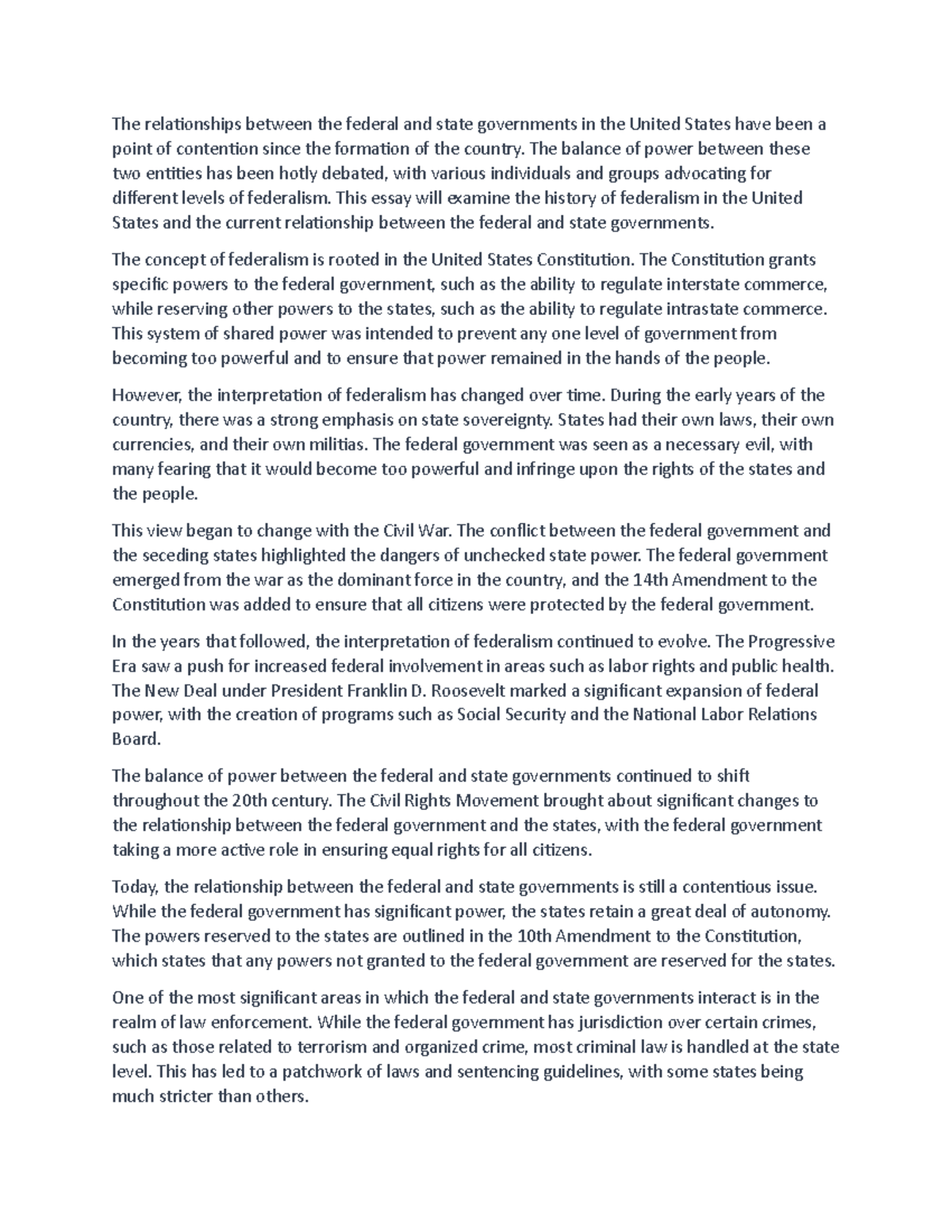 The Relationships between Federal and State Governments - The ...