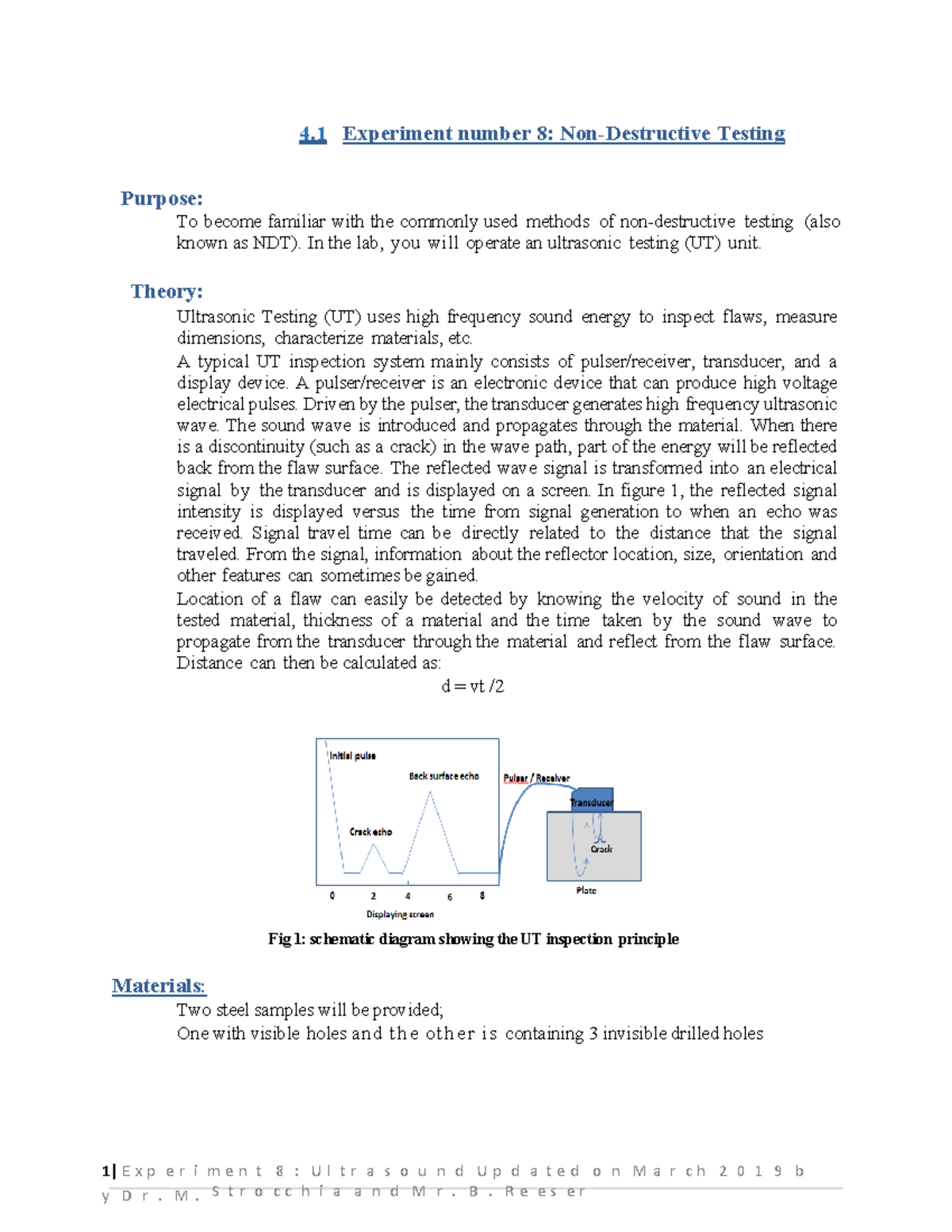 Eng Materials Lab 8 - gfb - 1 | E x p e r i m e n t 8 : U l t r a s o u ...