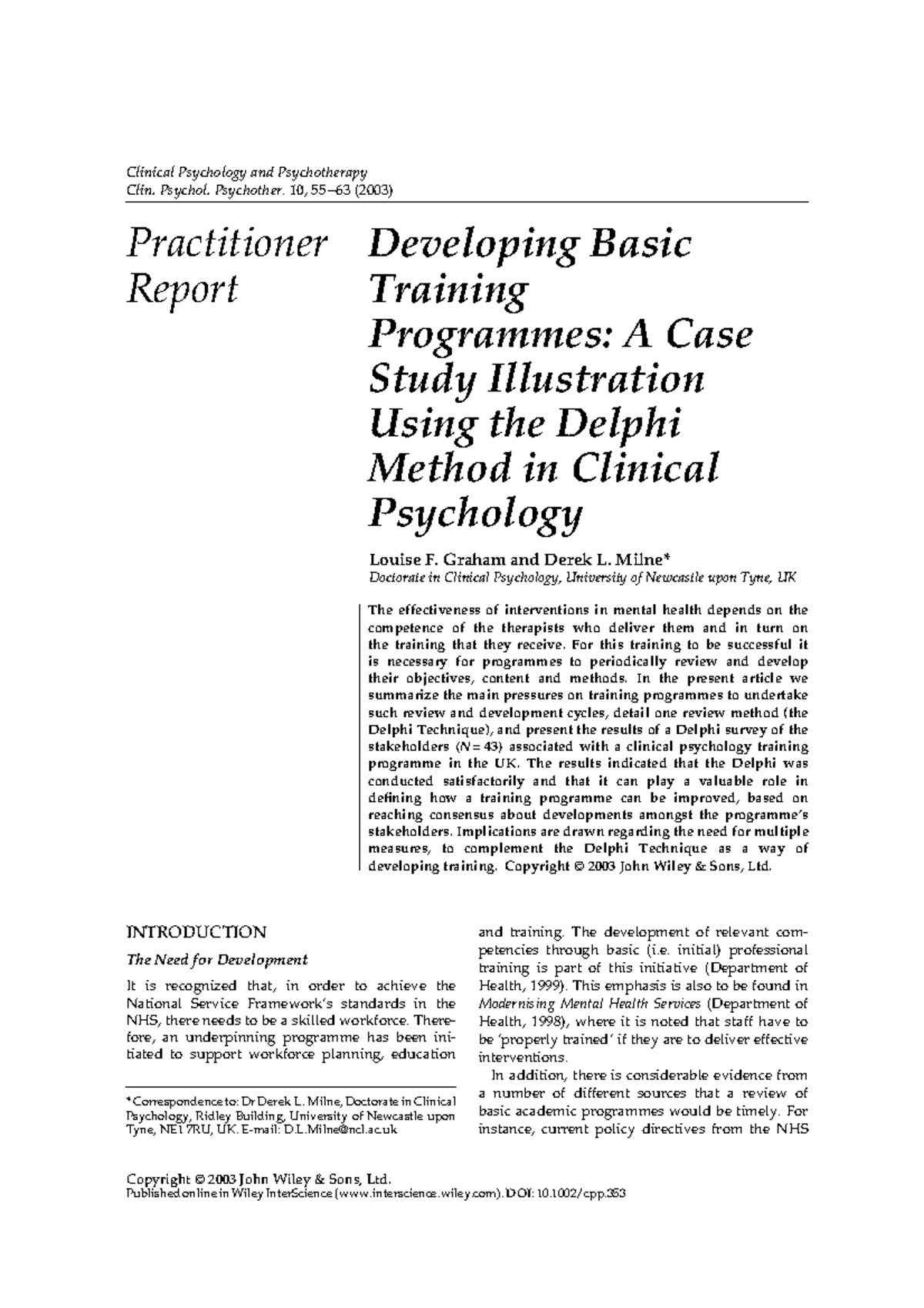 Developing basic training programmes a c - Clinical Psychology and ...
