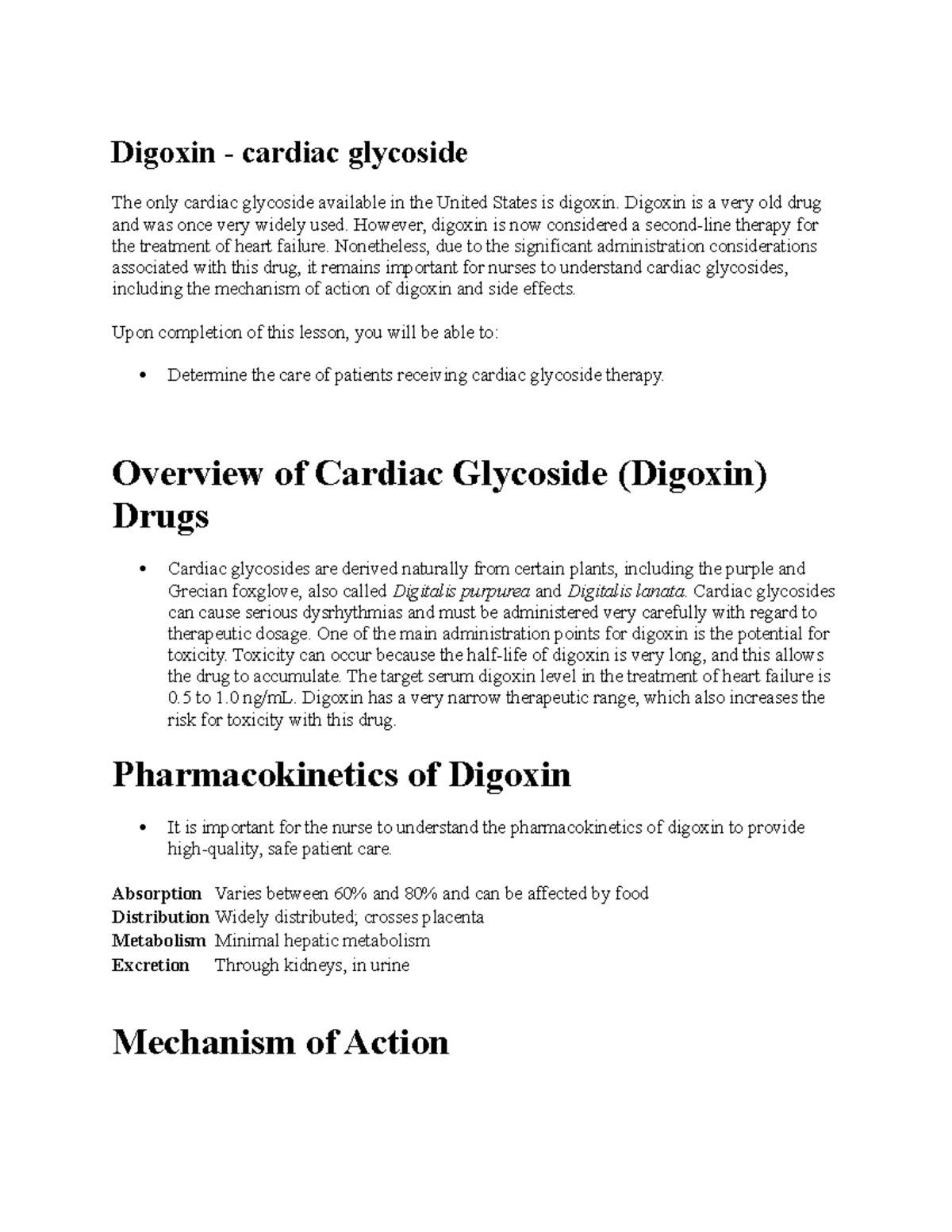Digoxin - Sherpath Lesson - NURS 343 - George Mason - Studocu Digoxin - Sherpath Lesson - NURS 343 - George Mason - Studocu