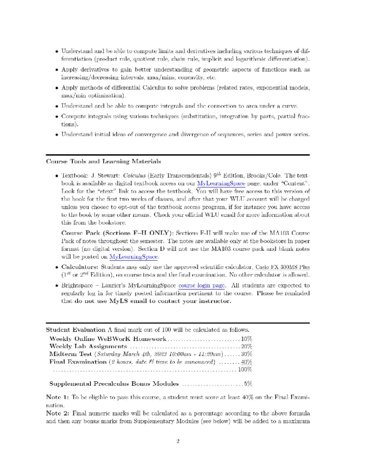 MA103 Course Outline - MA103 - Studocu
