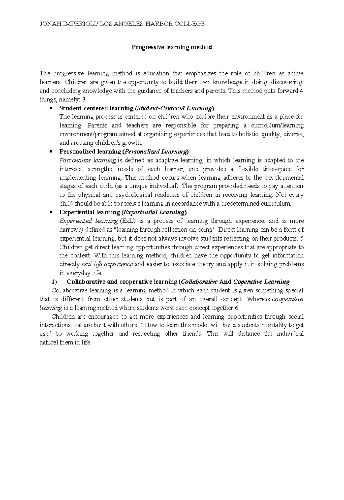 Progressive learning method - Children are given the opportunity to ...