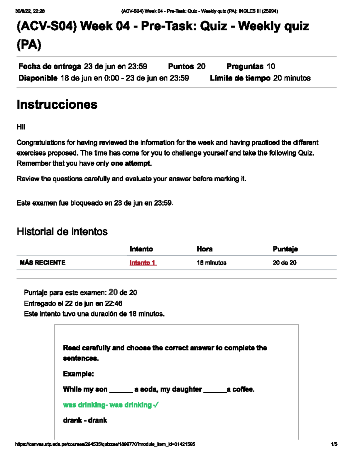 (ACV-S04) Week 04 - Pre-Task Quiz - Weekly quiz (PA) - Ingles III - Studocu