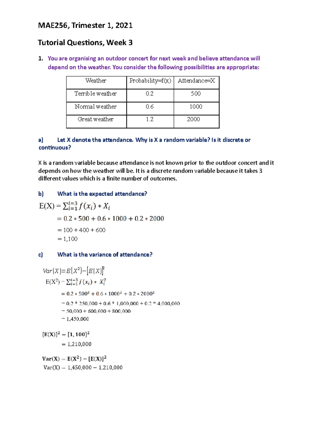 Seminar Questions Week 3 T1 2021 Solutions - MAE256, Trimester 1, 2021 ...