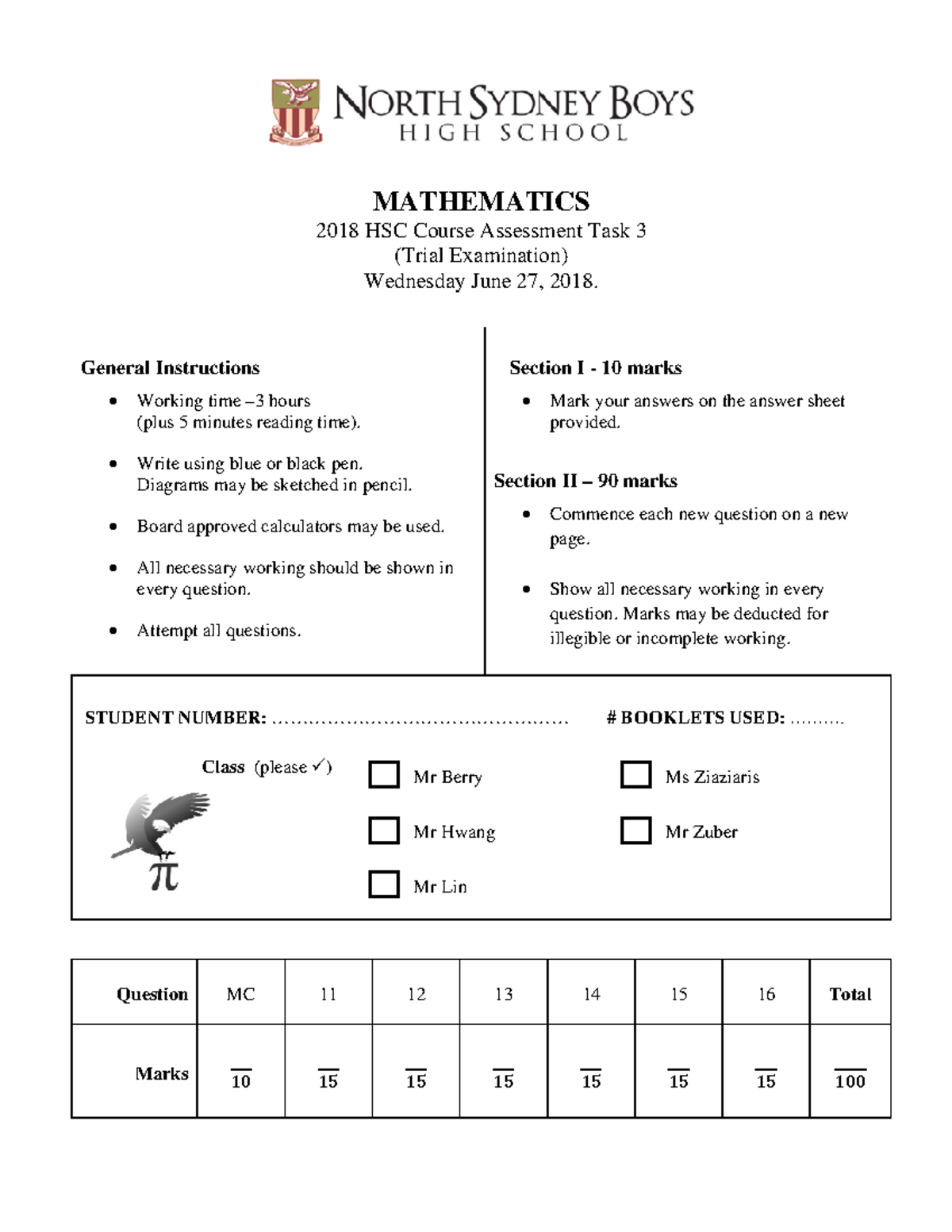 North sydney boys maths 18 - MATHEMATICS 2018 HSC Course Assessment ...