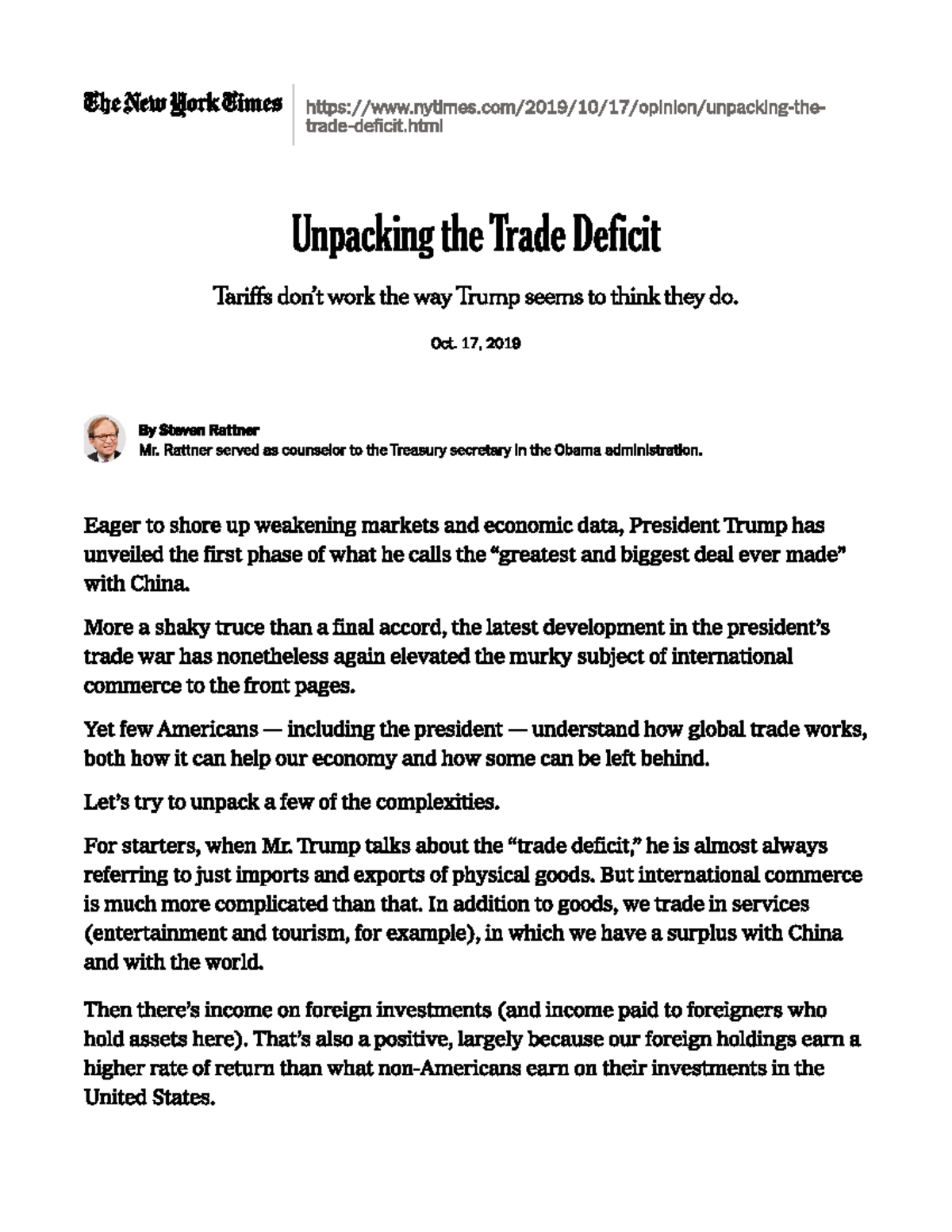 Tutorial tasks 11 reading- Unpackingthe Trade Deficit - ECON10003 - Studocu