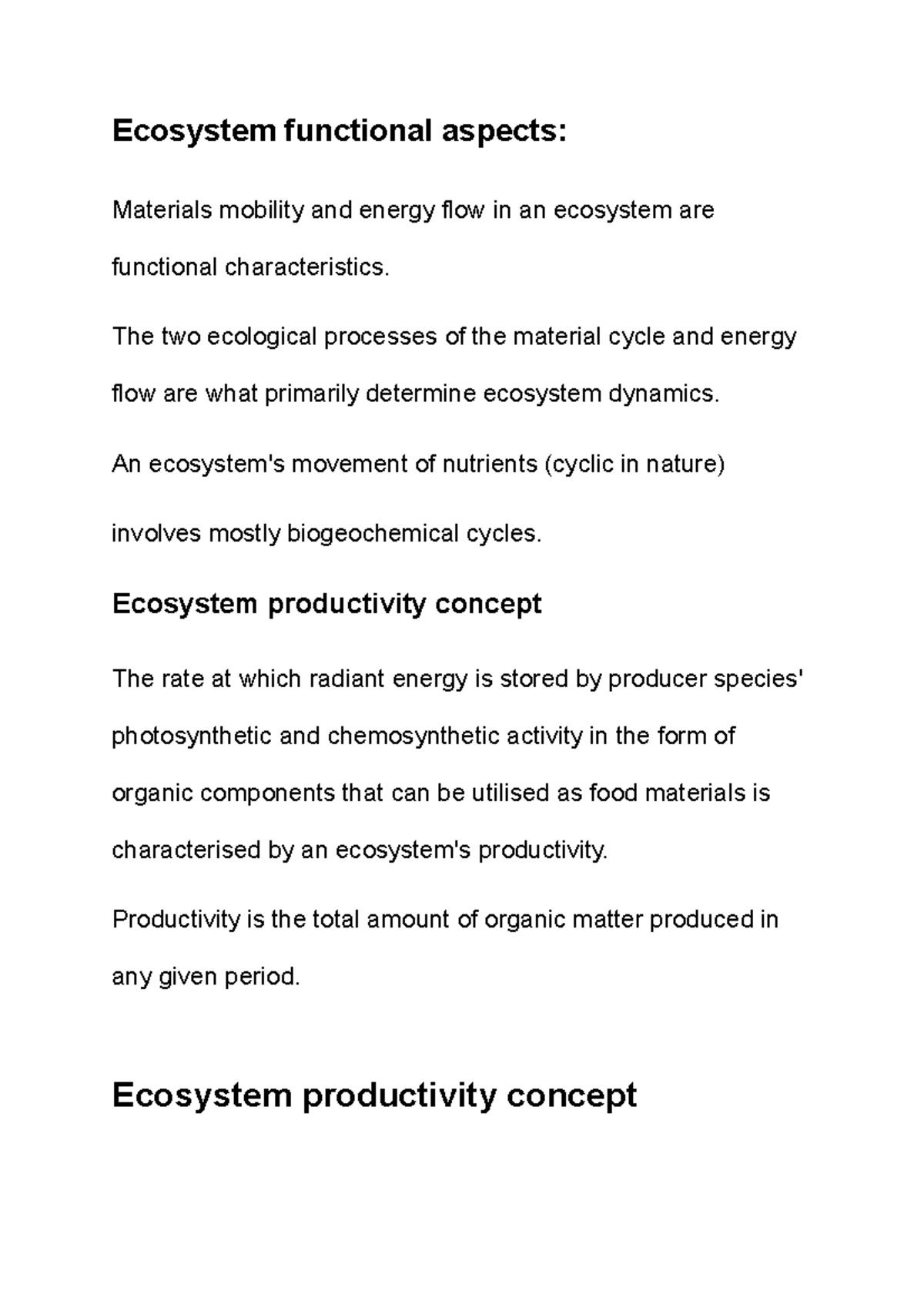 Ecosystem functional aspects - Ecosystem functional aspects: Materials ...