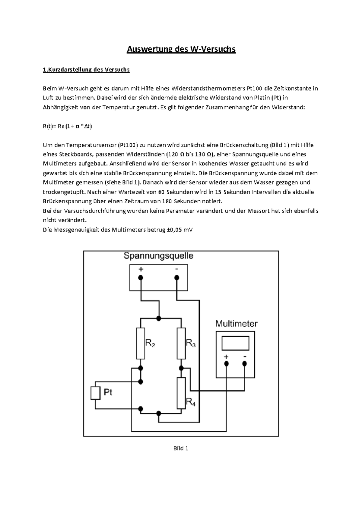 W Versuch - Protokoll mit Skizzen, Rechnungen und Erläuterungen ...