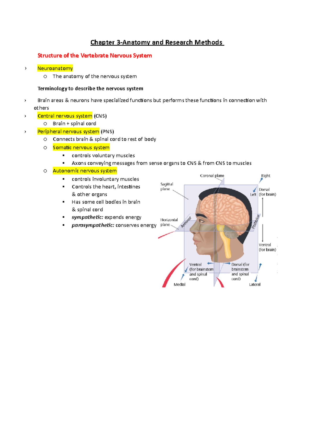 Chapter 3 - Bio - detailed summary - Chapter 3-Anatomy and Research ...