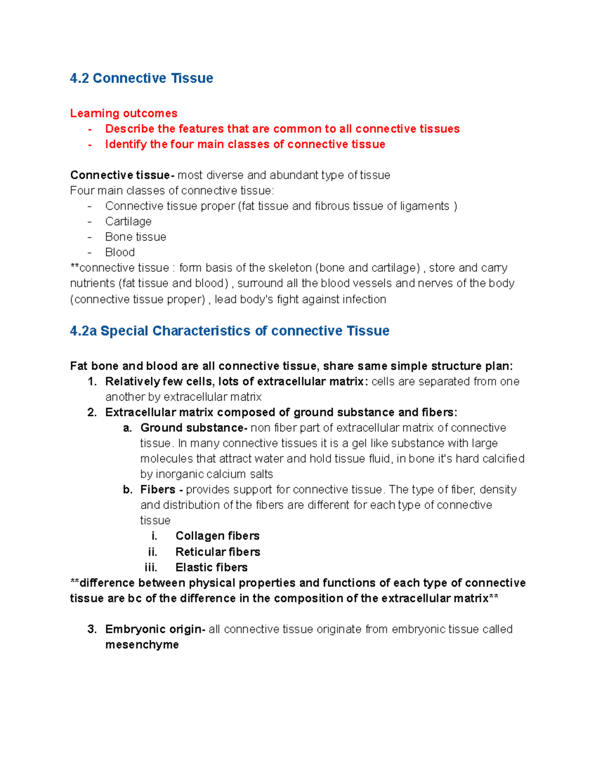 Anatomy ch.4 sec 2-6 textbook - 4 Connective Tissue Learning outcomes ...
