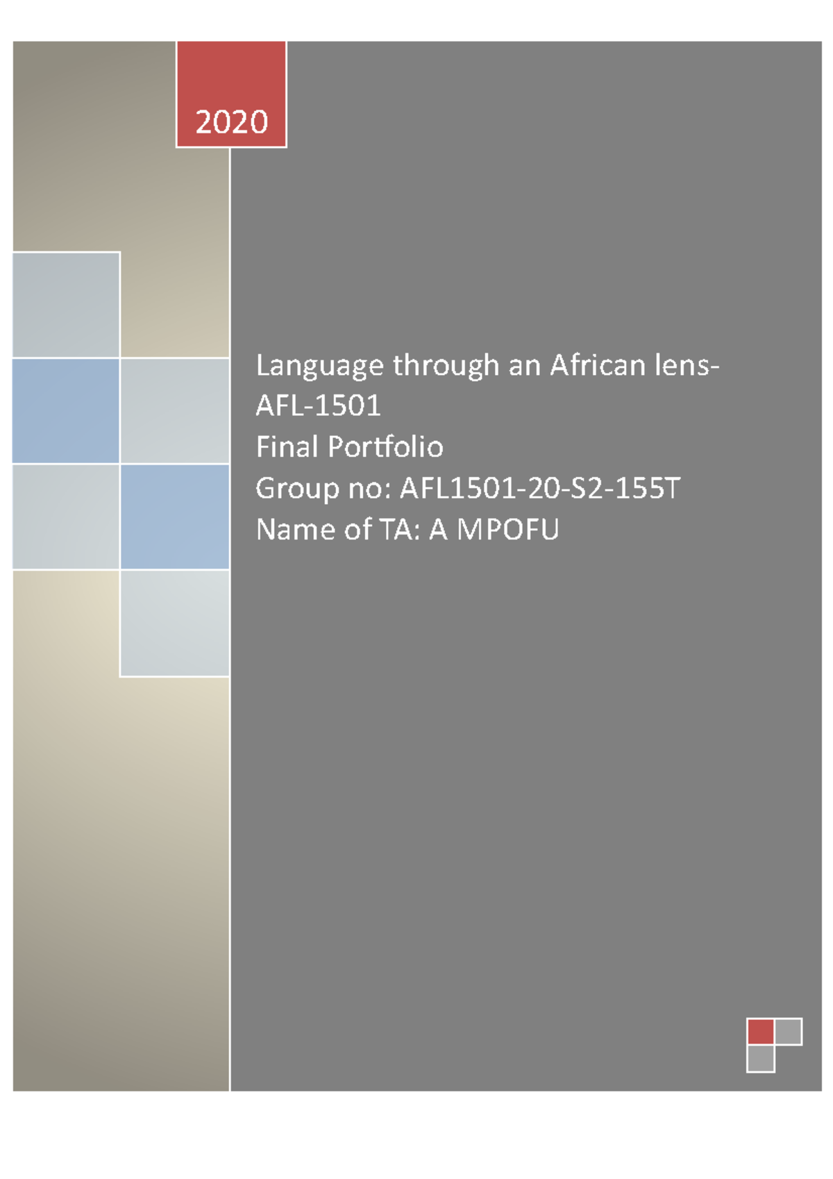 AFL 1501 portfolio - Language through an African lens- AFL- Final Portfolio Group no: - Studocu