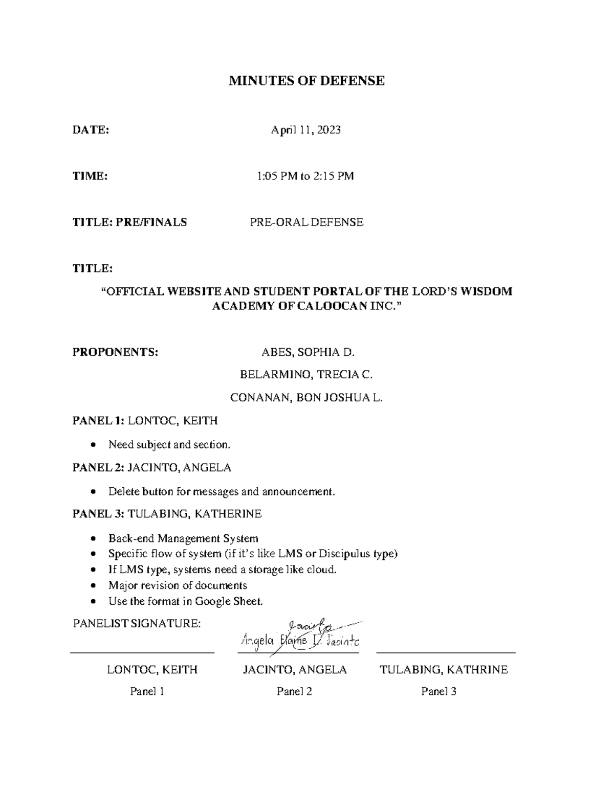 Minutes OF Defense Updated 2023 - MINUTES OF DEFENSE DATE: April 11 ...