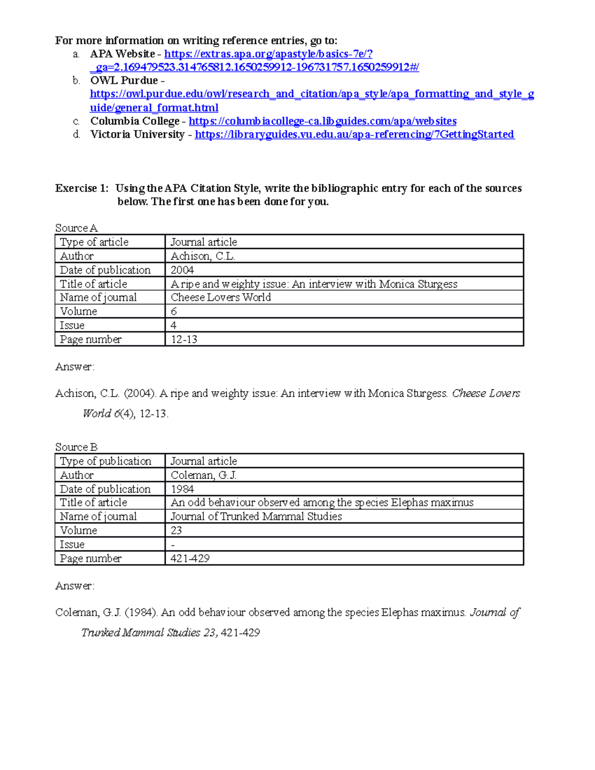 APA reference & in-text exercise - For more information on writing ...