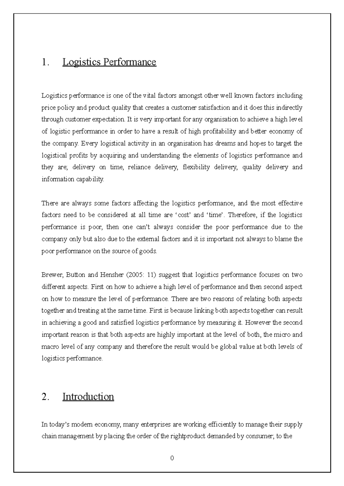 SCM Assignment - Supply Chain Management - 1. Logistics Performance ...
