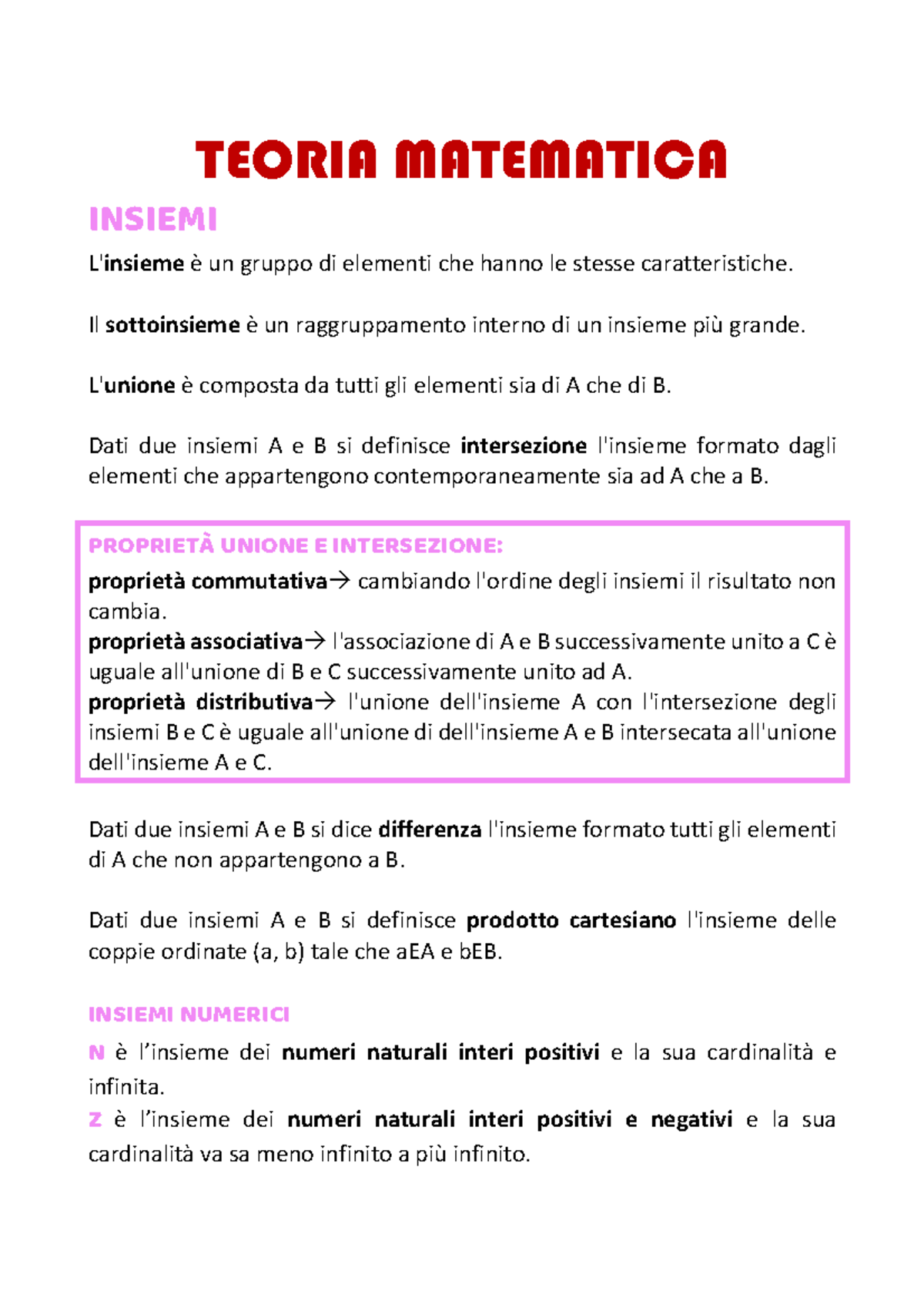 Teoria metodi matematici - TEORIA MATEMATICA INSIEMI L'insieme è un ...
