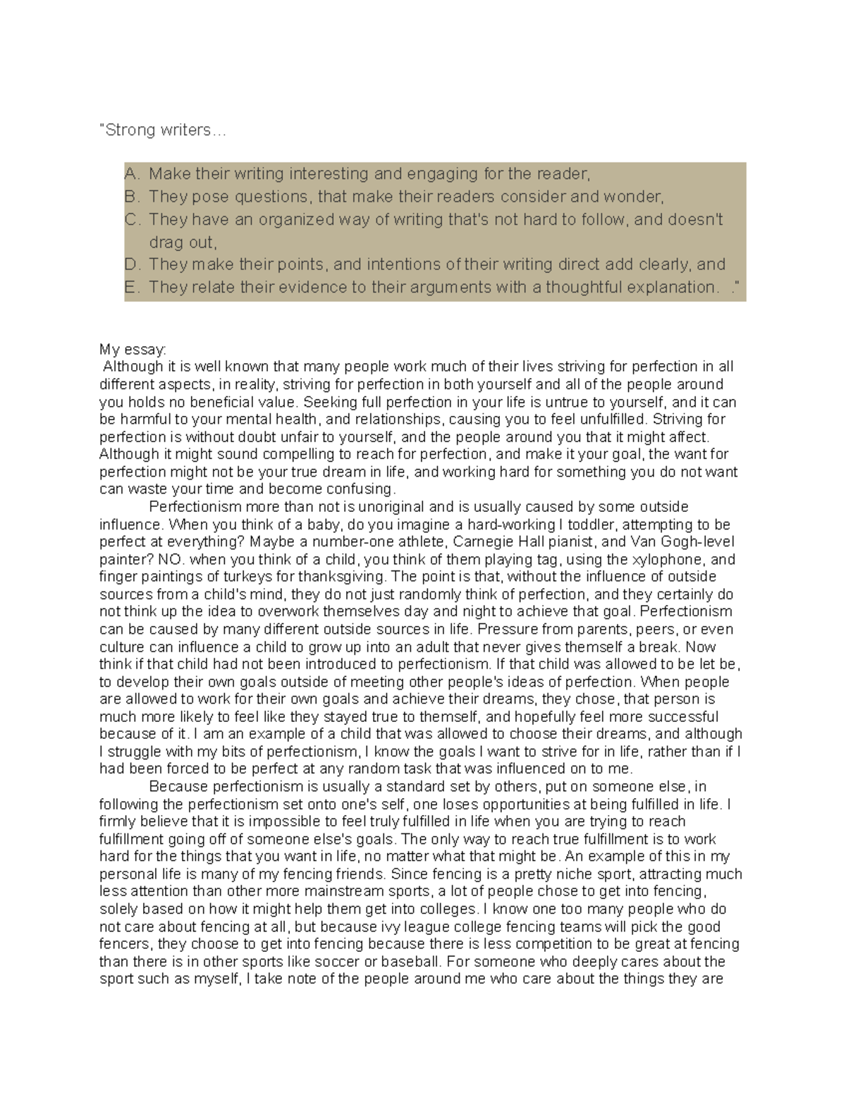 04.11 Reading and Synthesis - “Strong writers... A. Make their writing ...