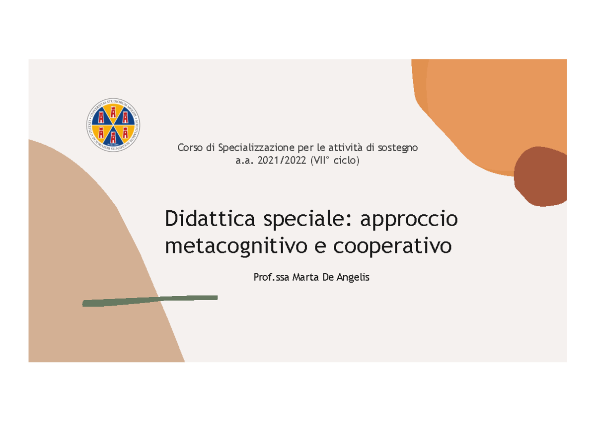 Approccio metacognitivo - Didattica speciale: approccio metacognitivo e ...