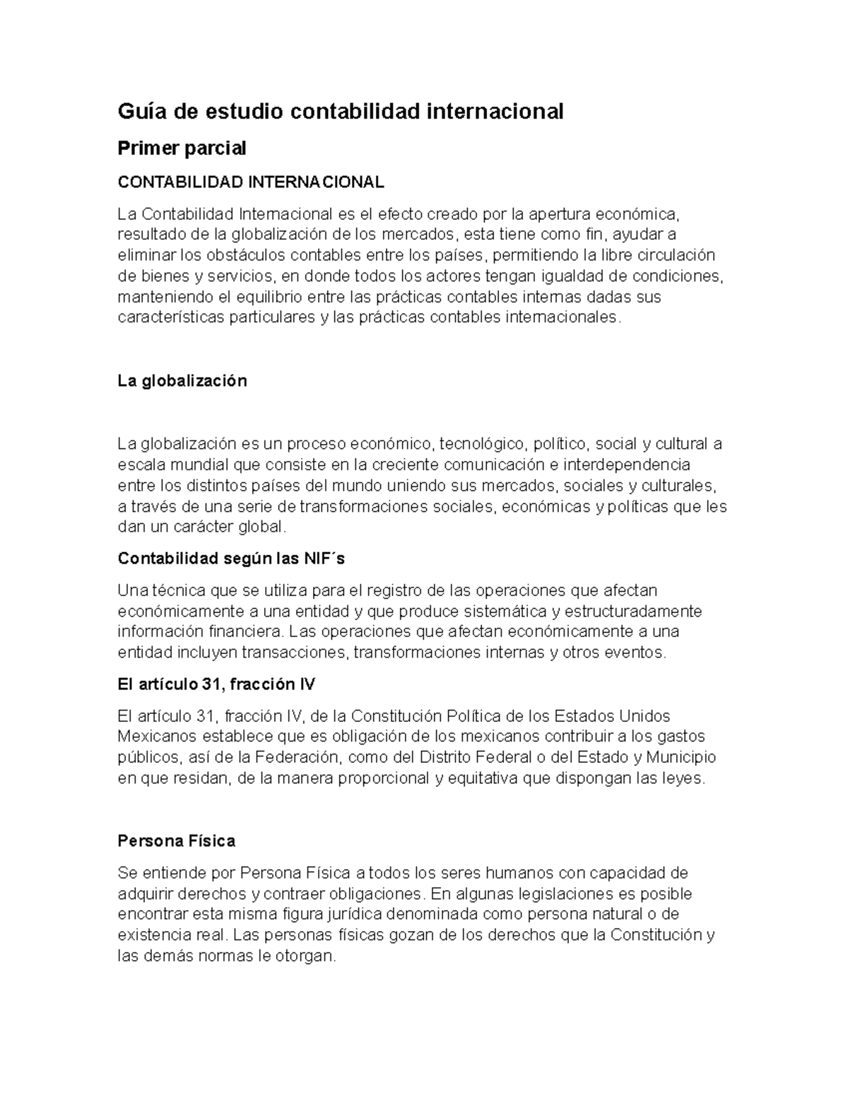 Contabilidad Internacional primer parcial - Guía de estudio contabilidad internacional Primer ...
