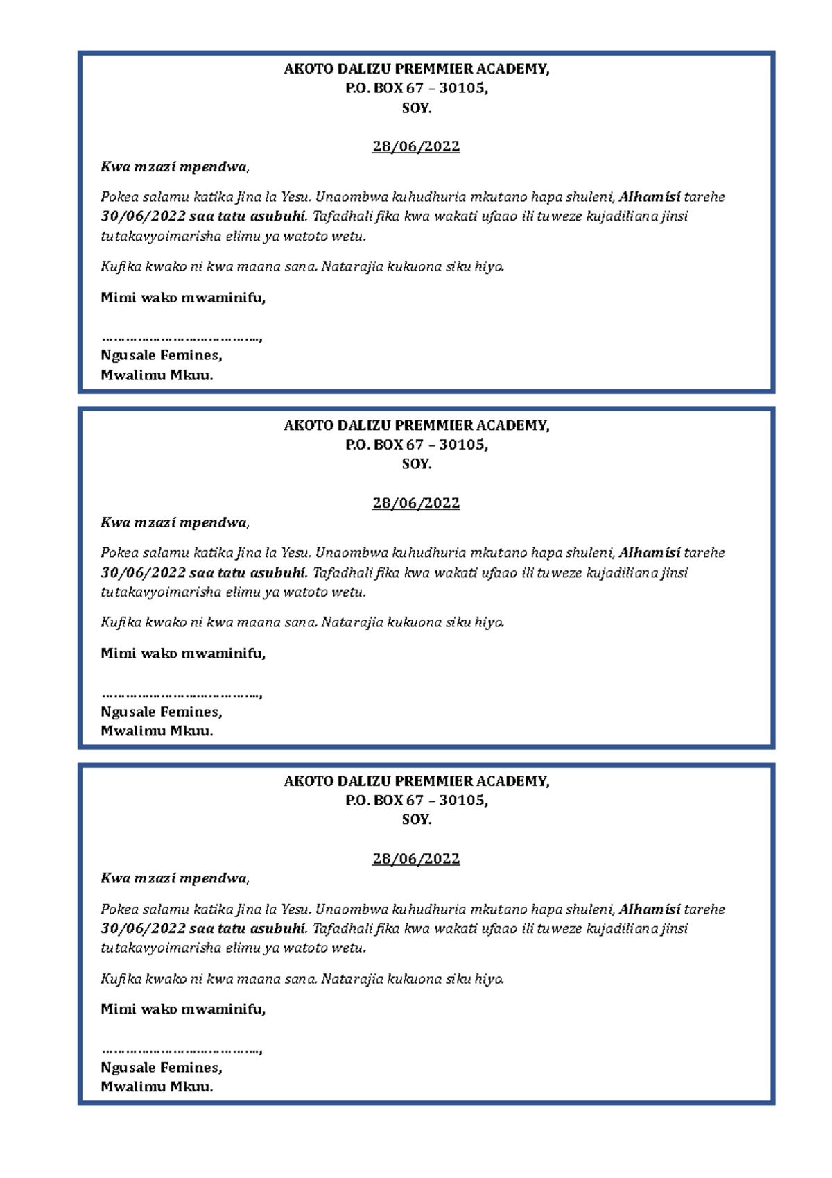 Akoto Dalizo Premier Academy - AKOTO DALIZU PREMMIER ACADEMY, P. BOX 67 ...