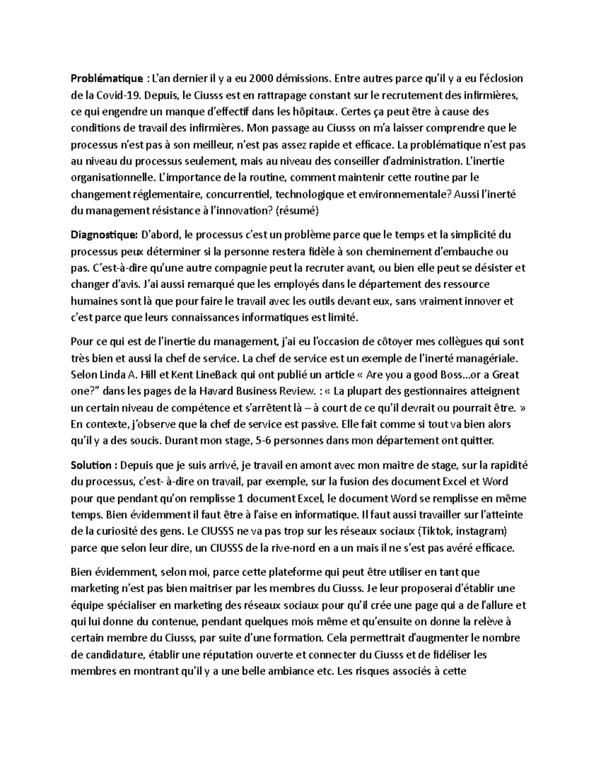 Problème De Stage Exemple – Problématique Rapport De Stage Introduction ...