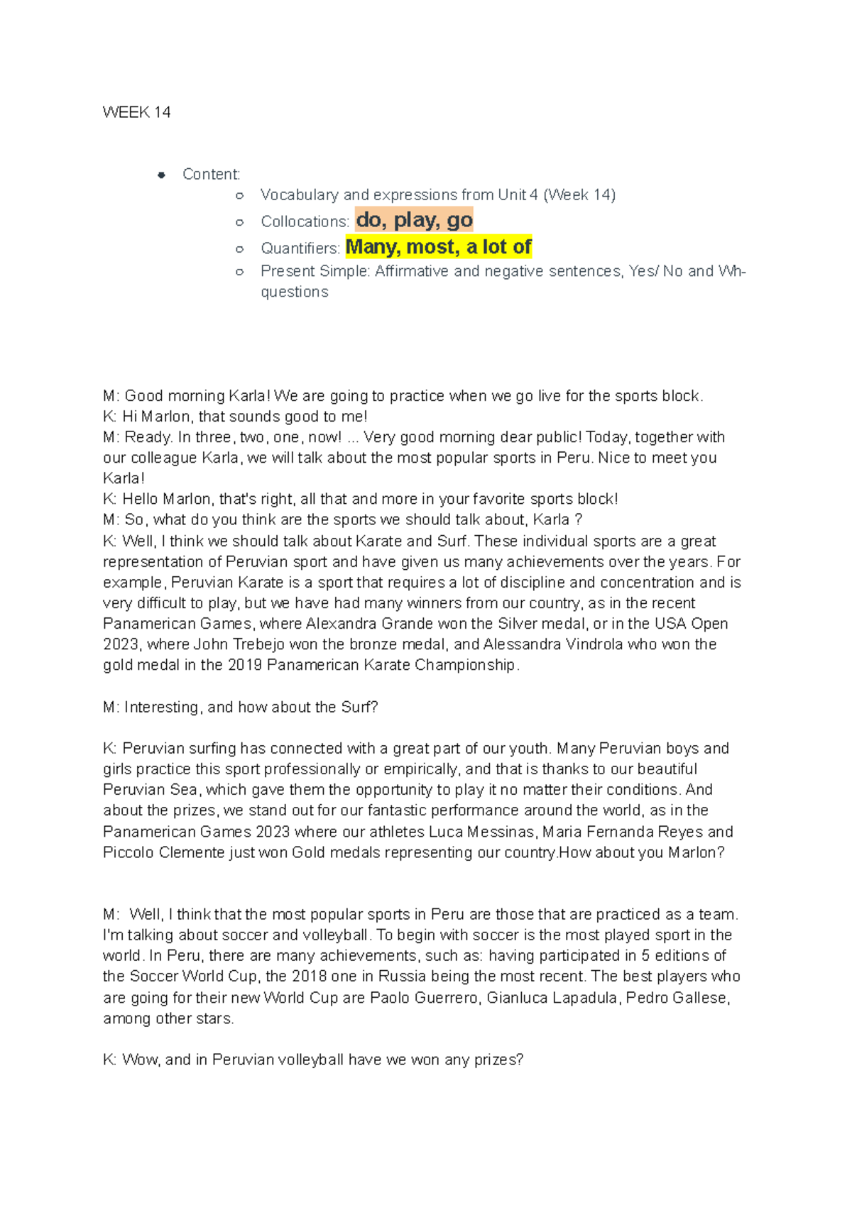 Task Week 14 - Ingles III - WEEK 14 Content: Vocabulary and expressions ...