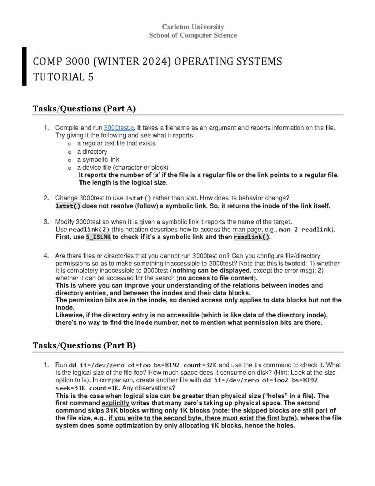 Tut5 - explanation - answers - Carleton University School of Computer Science COMP 3000 (WINTER ...
