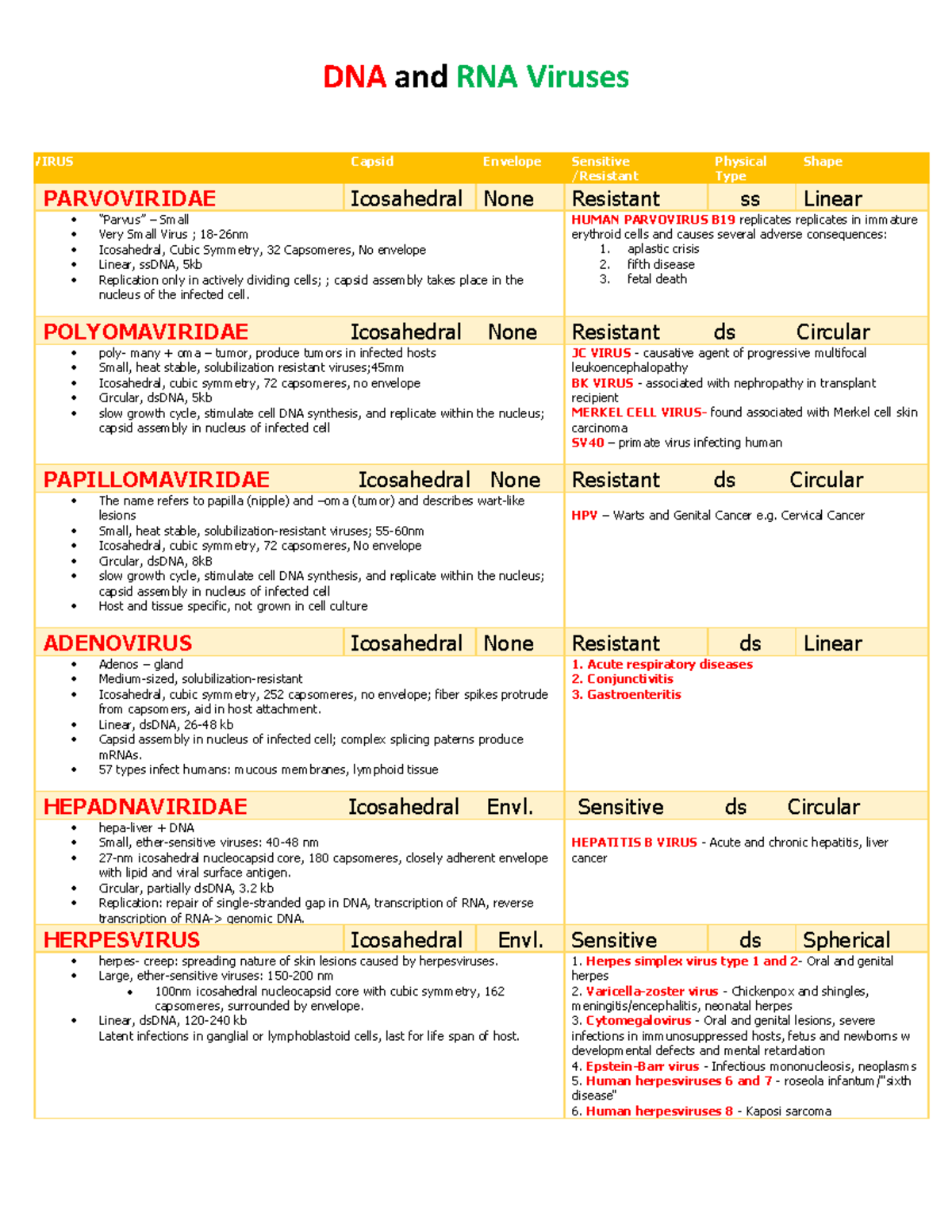 RNA and DNA Viruses - Microbiology - VIRUS Capsid Envelope Sensitive ...