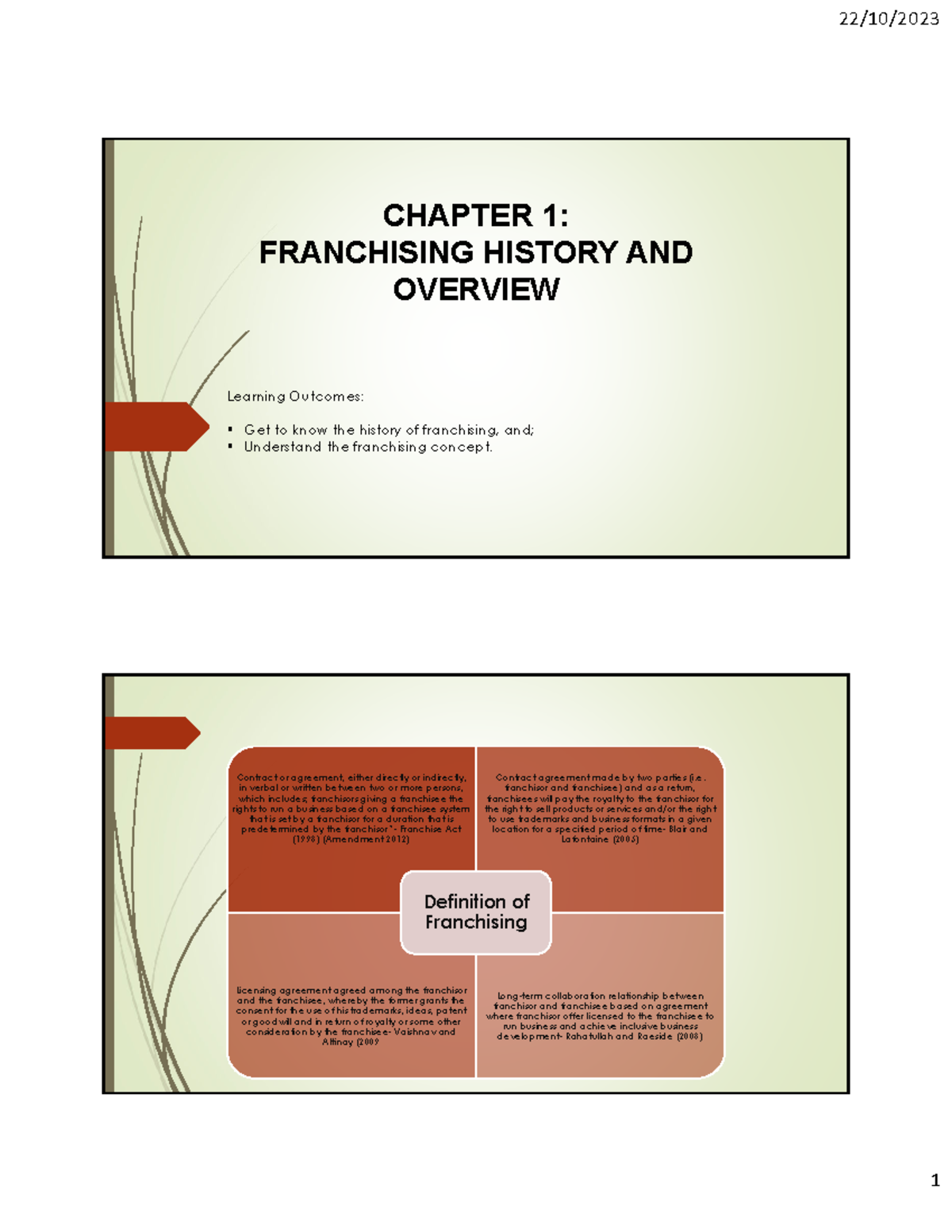Chapter 1 Franchising History AND Overview - CHAPTER 1: FRANCHISING ...