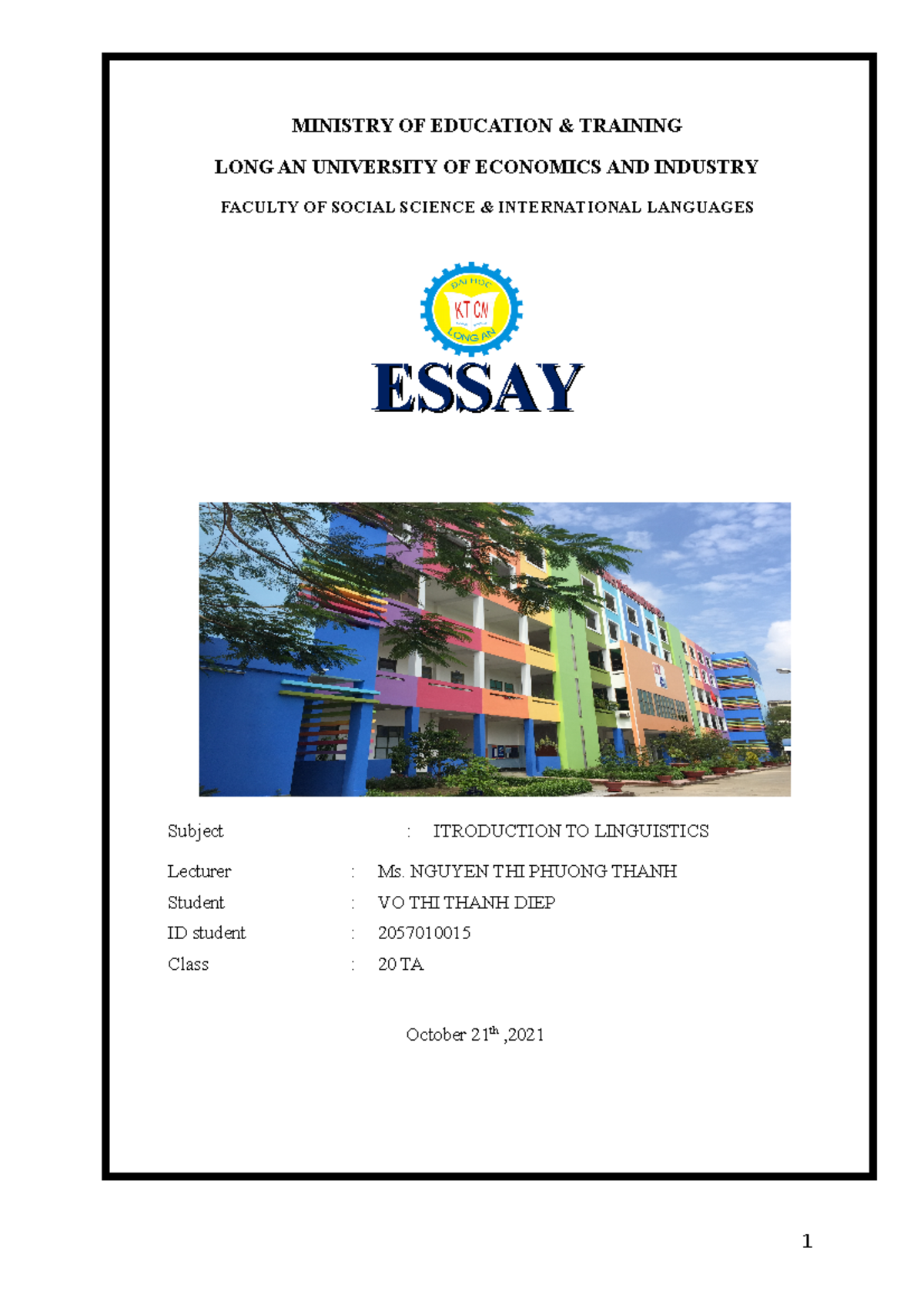 VO THI Thanh DIEP - Prepositional phrase - ESSAYESSAY Subject ...